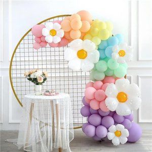 Party Supplies | Daisy Balloon Garland Arch Kit 157pcs White Groovy Daisy Flower Macaron Pastel ...